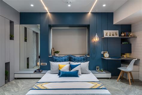 Blue And White Bedroom Design With Elegant Furniture