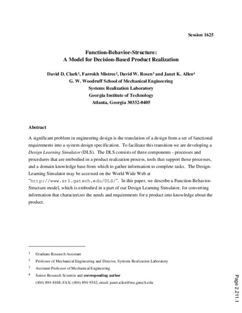 Pdf Function Behavior Structure A Model For Decision Based Product