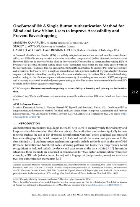 pdf onebuttonpin a single button authentication method for blind or