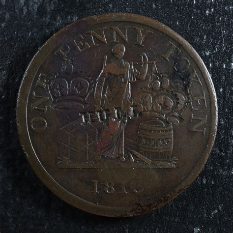 One Penny Token 1813 Sheffield Phoenix Iron Works Countermarked Withers 1040 Jetons Canada