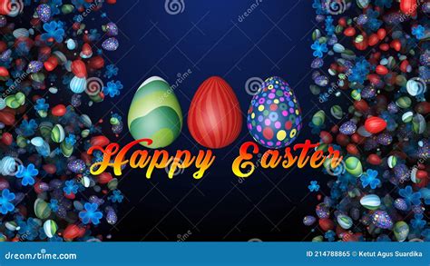 Happy Easter Lettering And 3 Types Patterned Easter Eggs Amid Falling
