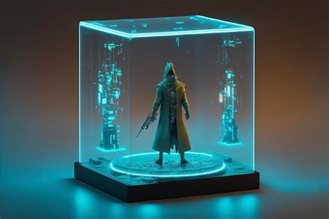 Caja De Cristal Con Una Figura Dentro Foto Premium