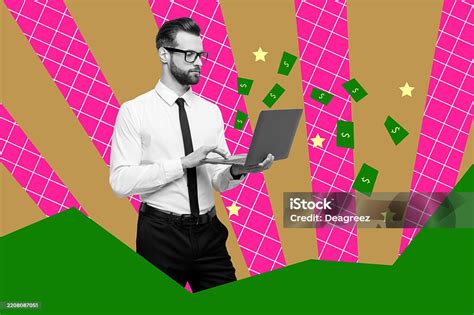 크리 에이 티브 스케치 아트 콜라주 심각한 실업가 프리랜서 서핑 노트북 달러 캐피탈 지폐 수입 성공 이익 25 29세에 대한 스톡 사진 및 기타 이미지 Istock