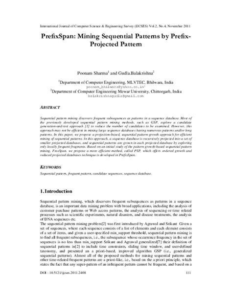 Pdf Preﬁxspan Mining Sequential Patterns By Preﬁx Projected Pattern