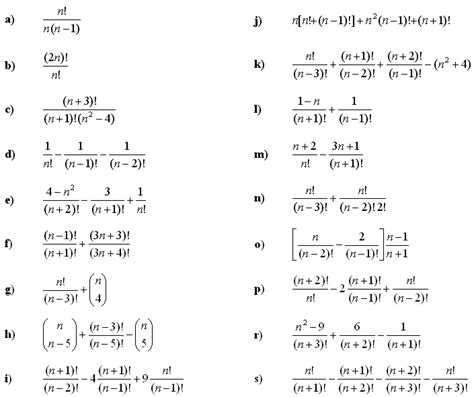 Math Exercises And Math Problems Factorials And Combinatorial Expressions