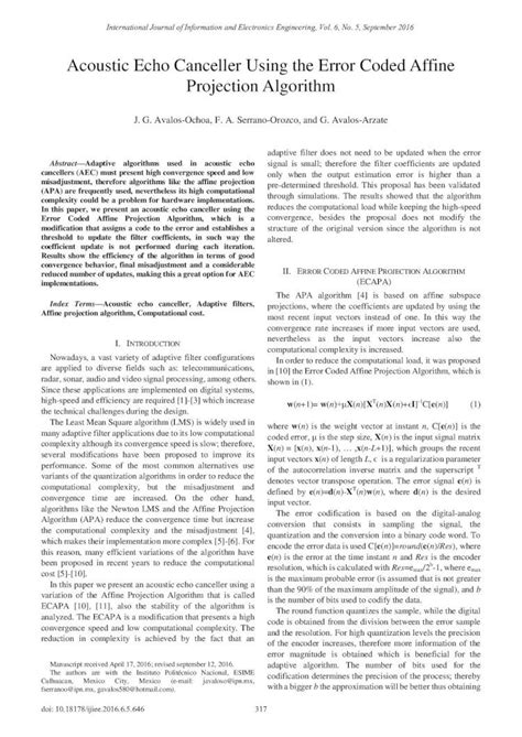 Pdf Acoustic Echo Canceller Using The Error Coded Affine Radar