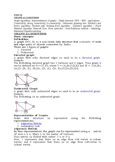 Cs3401 Unit Ii Graph Algorithms Traversals Trees And Paths Studocu