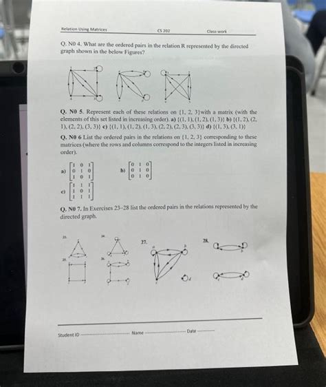 solved relation using matrices q no 4 what are the ordered