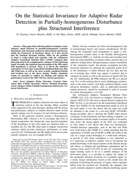 Pdf On The Statistical Invariance For Adaptive Radar Detection In