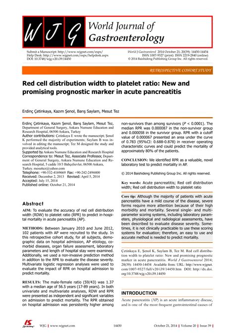 Pdf Red Cell Distribution Width To Platelet Ratio New And Promising