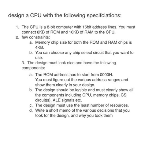 Solved 1 The Cpu Is A 8 Bit Computer With 16 Bit Address