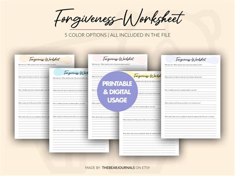 Forgiveness Journal Self Forgiveness Worksheet Forgiveness In
