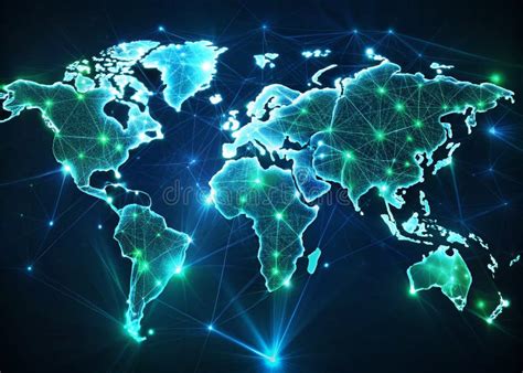 Illuminated Digital World Map A Futuristic Global Network Visualization Of Interconnectedness