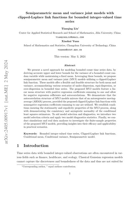 Pdf Semiparametric Mean And Variance Joint Models With Clipped Laplace Link Functions For