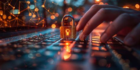 Hand Typing On A Laptop Keyboard With A Glowing Padlock Symbolizing