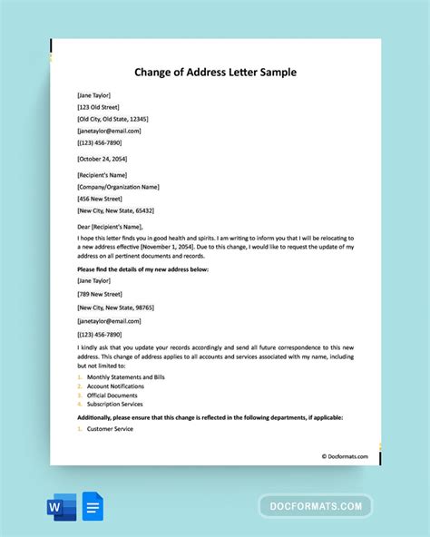 How To Write A Change Of Address Letter Format Samples