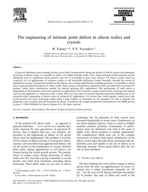 pdf the engineering of intrinsic point defects in silicon wafers and