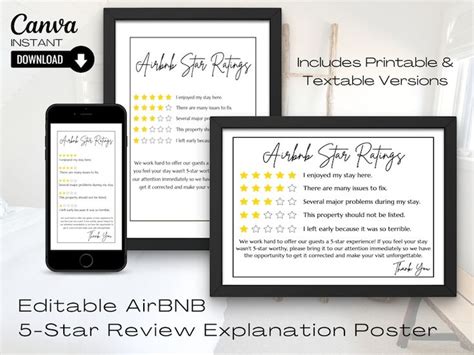 5 Star Rating Explanation Sign Template Airbnb Star Rating System Explained Airbnb Sign