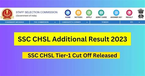 Ssc Chsl Additional Result 2023 Ssc Chsl Tier 1 Cut Off Released