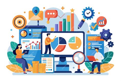 premium vector business professionals collaborate analyze data on