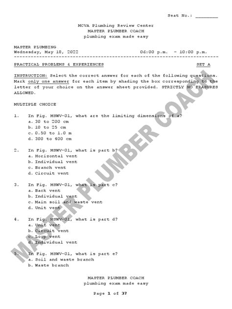 Set A Practical Problems Refresher Pdf Plumbing Tools