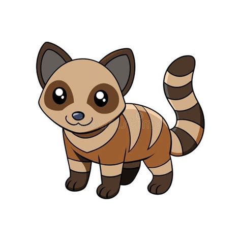 Cute Cartoon Tanuki Character Standing With Tail Upright Stock