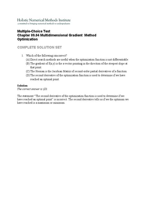 Multiple Choice Test Chapter 0904 Multidimensional Gradient Method