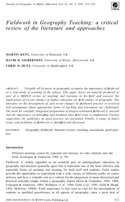 Pdf Fieldwork In Geography Teaching A Critical Review Of Literature