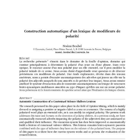 Construction Automatique Dun Lexique De Modifieurs De Polarité