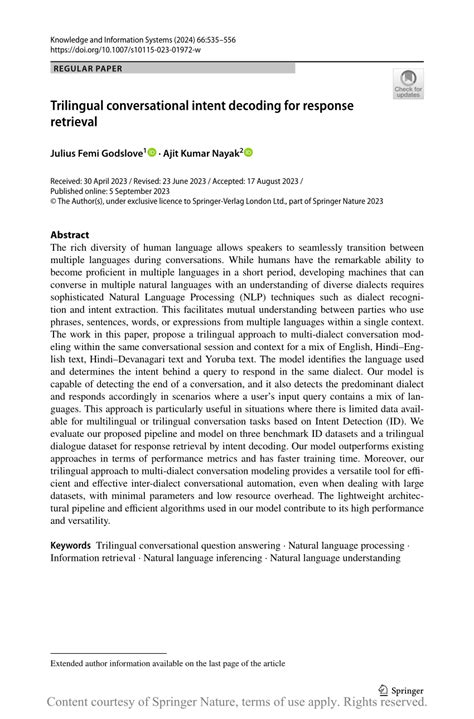 Trilingual Conversational Intent Decoding For Response Retrieval Request Pdf