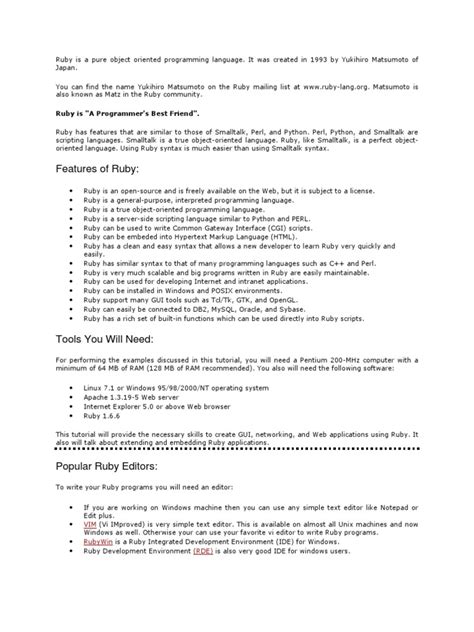 Ruby Is A Pure Object Oriented Programming Language Download Free Pdf
