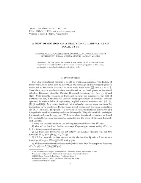 Pdf A New Definition Of A Fractional Derivative Of Local Type