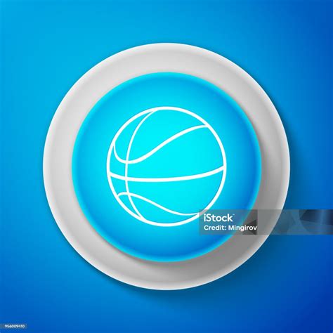 화이트 농구 공 아이콘 파란색 배경에 고립입니다 스포츠 기호입니다 화이트 라인 블루 원형 버튼입니다 벡터 일러스트 레이 션 3차원 형태에 대한 스톡 벡터 아트 및 기타