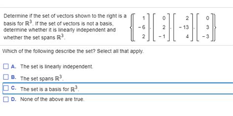 solved 2 0 determine if the set of vectors shown to the