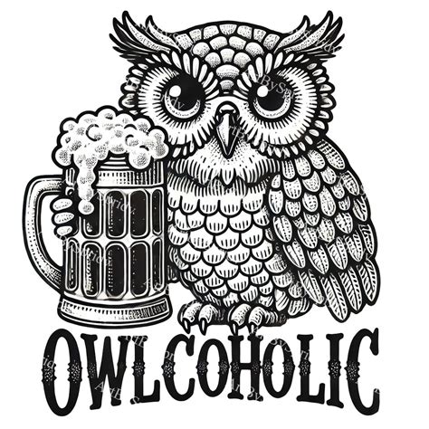 Vintage Owlcoholic Owl Holding Beer Mug Png Clipartretro Illustration