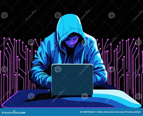 Anonymous Hacker Using Laptop At Desk On Technology Stock Illustration Illustration Of Laptop