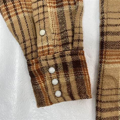 Vintage 60s Wrangler Pre Shrunk Sz Lg Brown Plaid Flannel Pearl Snap Shirt Usa Ebay