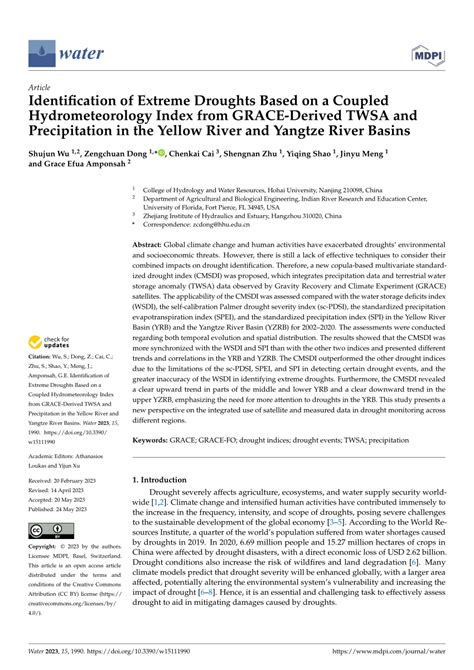 Pdf Identification Of Extreme Droughts Based On A Coupled Hydrometeorology Index From Grace