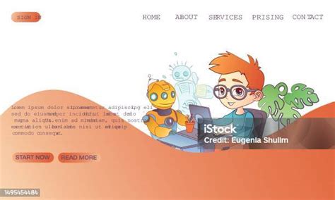 소년 조립 및 프로그래밍 로봇 미래 기술을 연구하는 젊은 엔지니어 캐릭터 교육 프로젝트 만화 스타일 벡터 일러스트레이션 가공의 인물에 대한 스톡 벡터 아트 및 기타 이미지