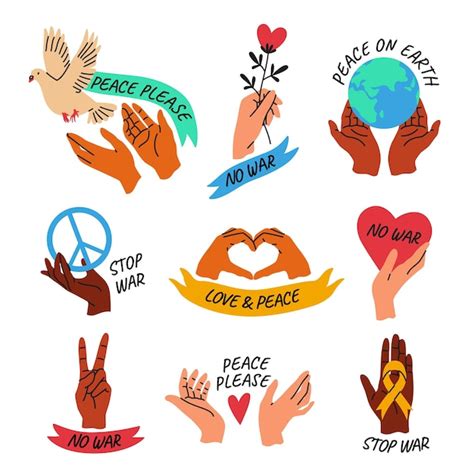 Premium Vector Hands Peace Emblems Peaceful Icons With Texts Human