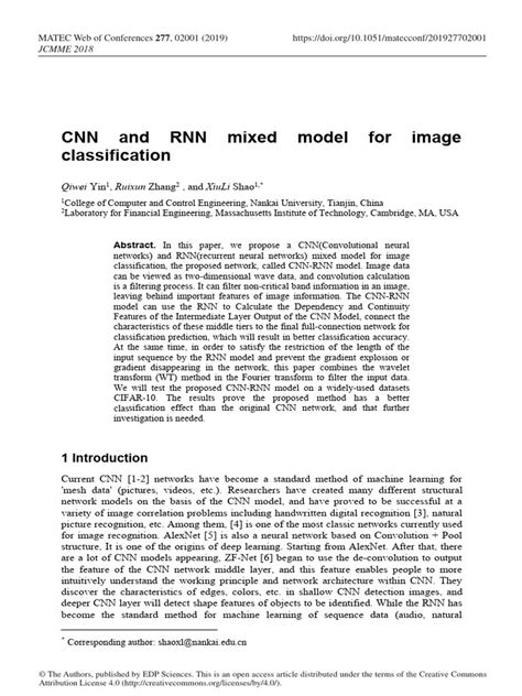 Cnn And Rnn Mixed Model For Image Classification Pdf Wavelet