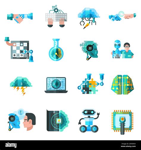 Artificial Intelligence Icons Set With Robot Laptop And Keyboard Flat Isolated Vector
