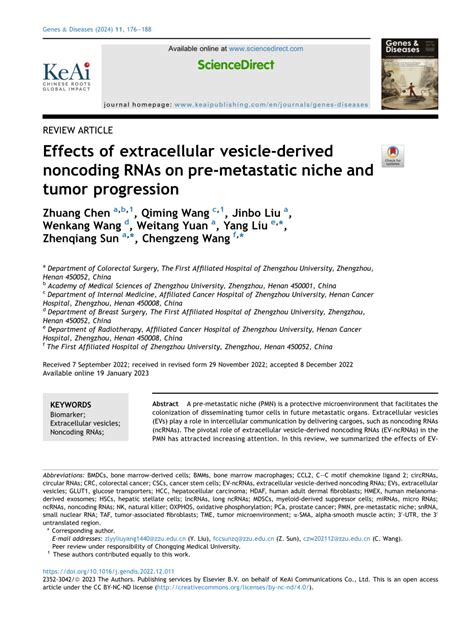 Pdf Effects Of Extracellular Vesicle Derived Noncoding Rnas On Pre Metastatic Niche And Tumor