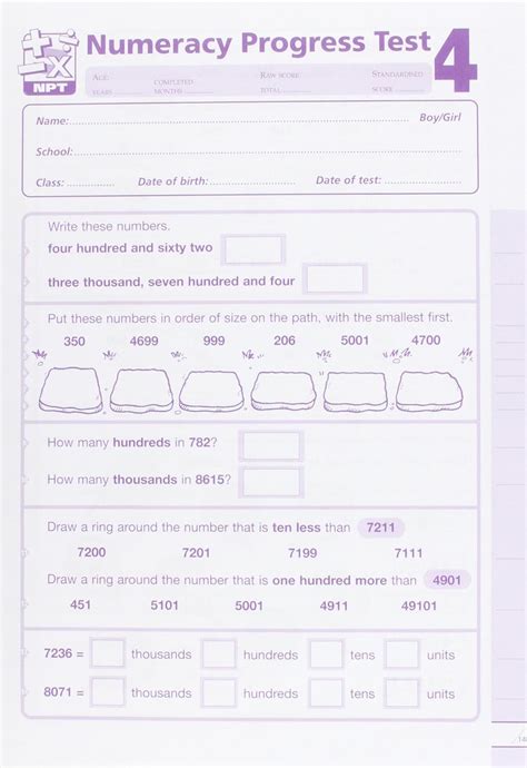 Numeracy Progress Test Pack Of 10 Test 4 Numeracy Progress Tests