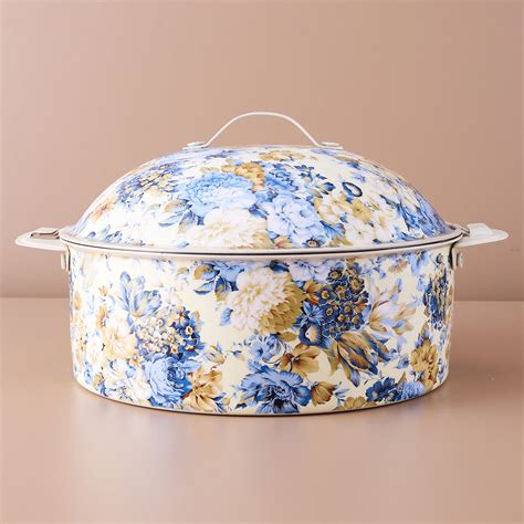 Blue Leaf Flower Hot Pot With Lid 2500 Ml Fancy Design