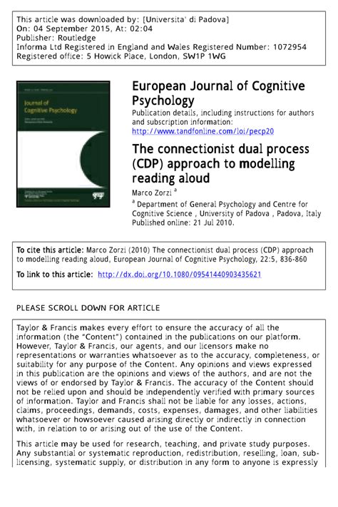 Pdf The Connectionist Dual Process Cdp Approach To Modeling Reading