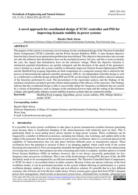 PDF A Novel Approach For Coordinated Design Of TCSC Controller And PSS For Improving Dynamic