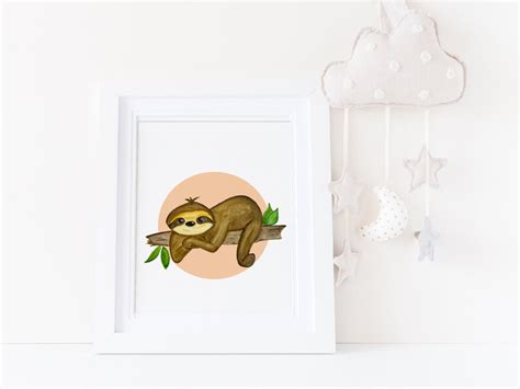 Cute Sloth Print With A Hint Of Orange Will Complete The Decor Of Any