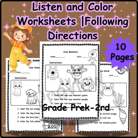 Listen And Color Worksheets Active Listening Activity Following