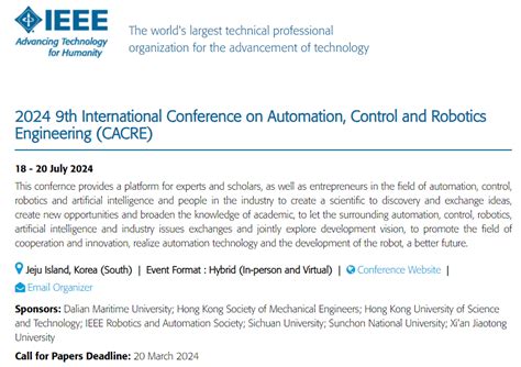 2024 9th International Conference On Automation Control And Robotics Engineering Jeju Islan